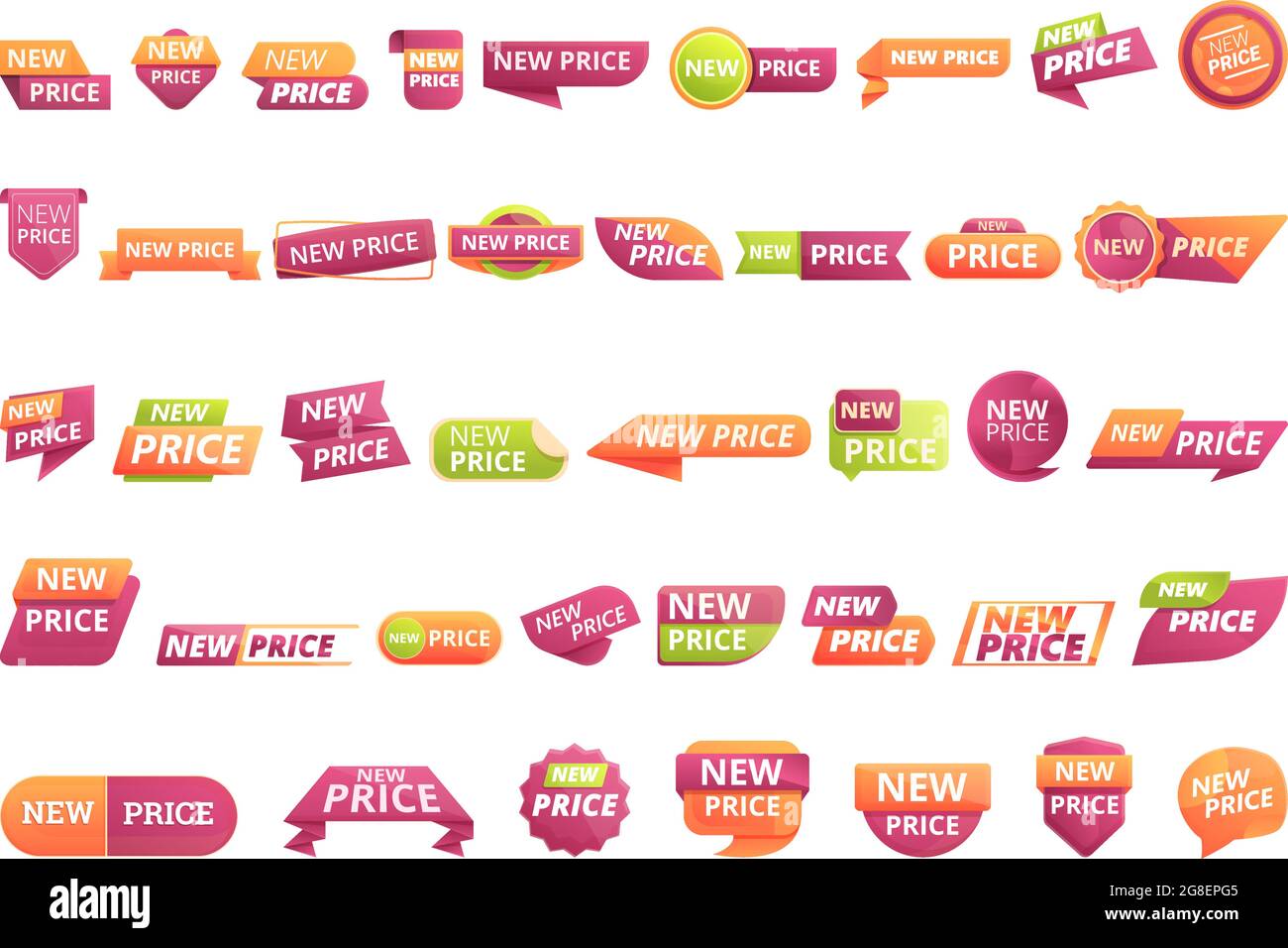 New price icons set cartoon vector. Discount sale. New deal Stock ...