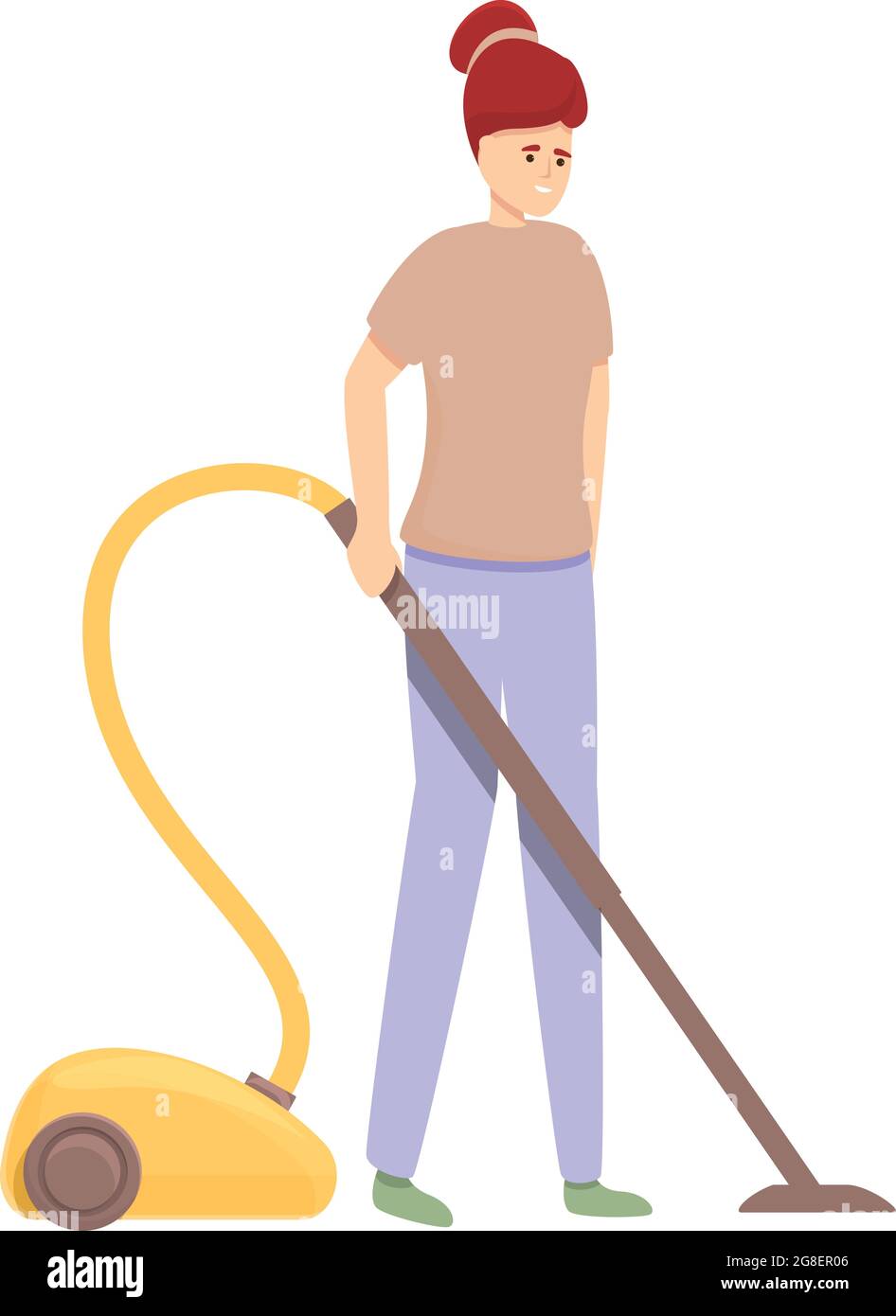 Vacuum Cleaner Work Icon Cartoon Vector Mom Housewife Home Vacuum