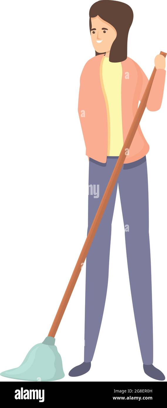 Mom mop cleaning icon cartoon vector. Woman housewife. Housework clean ...