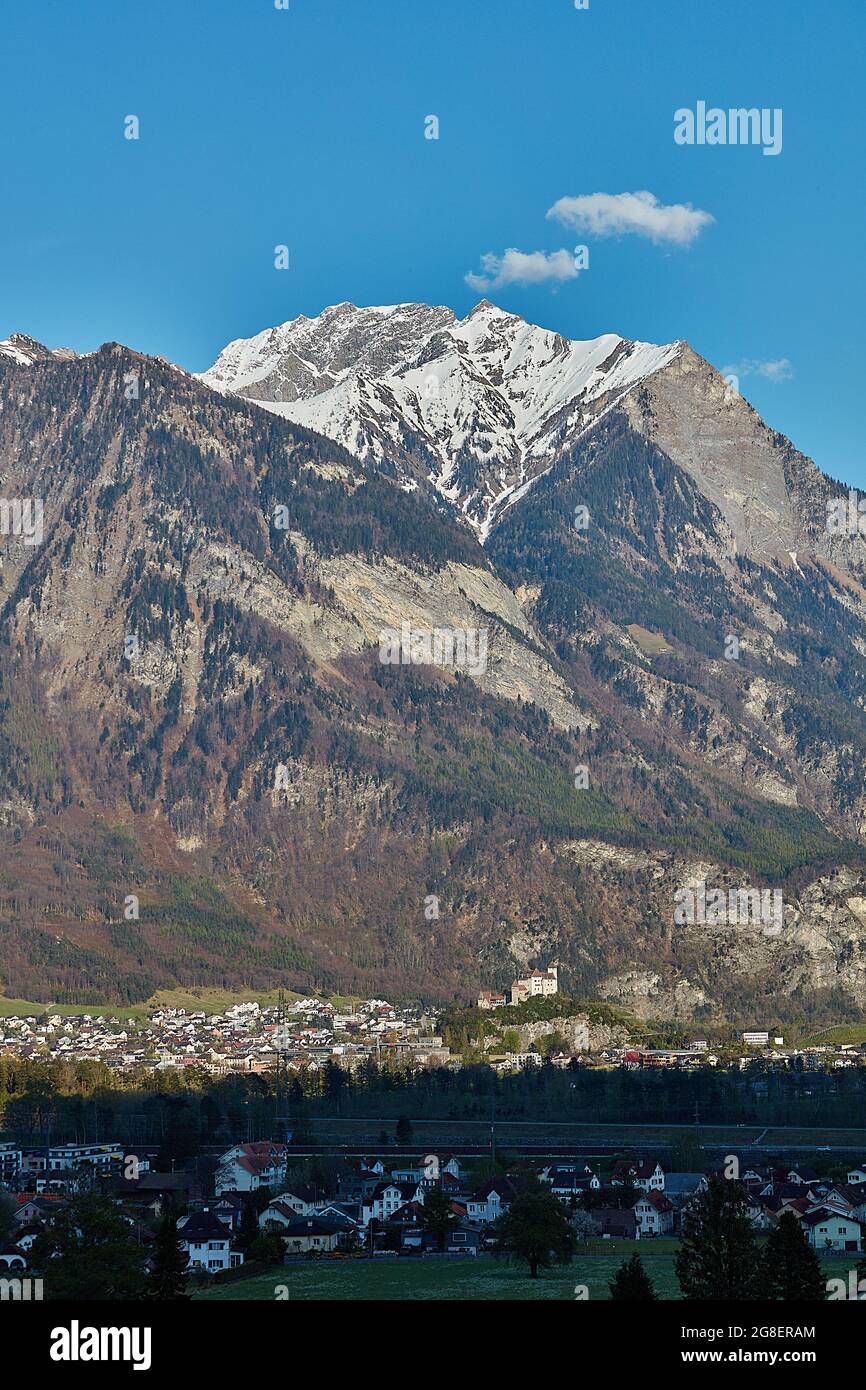 Contrast of tiny human settlement Truebbach, Balzers and slopes of ...