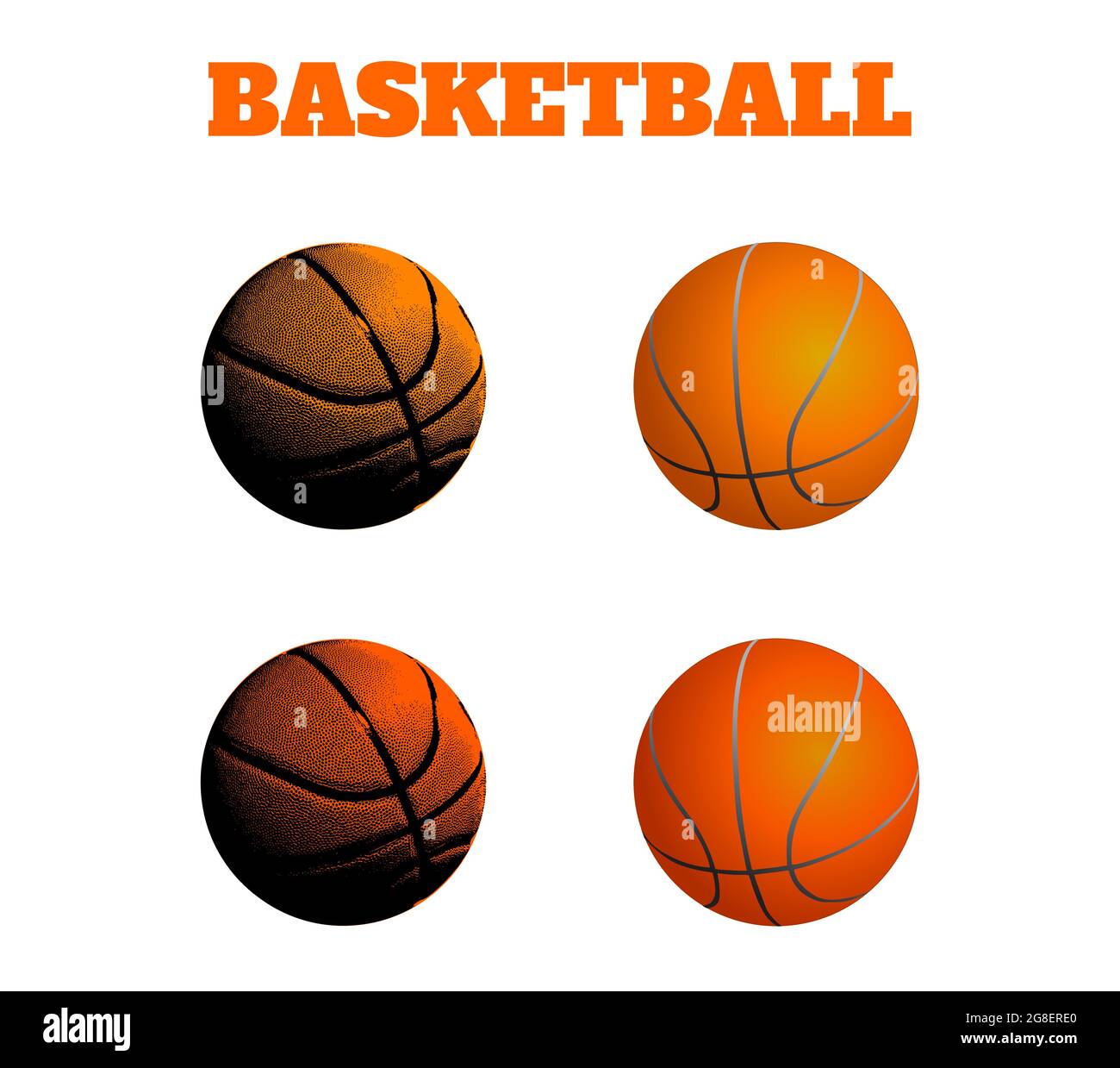 Set of four yellow orange color basketball icon set for sport promotion ...