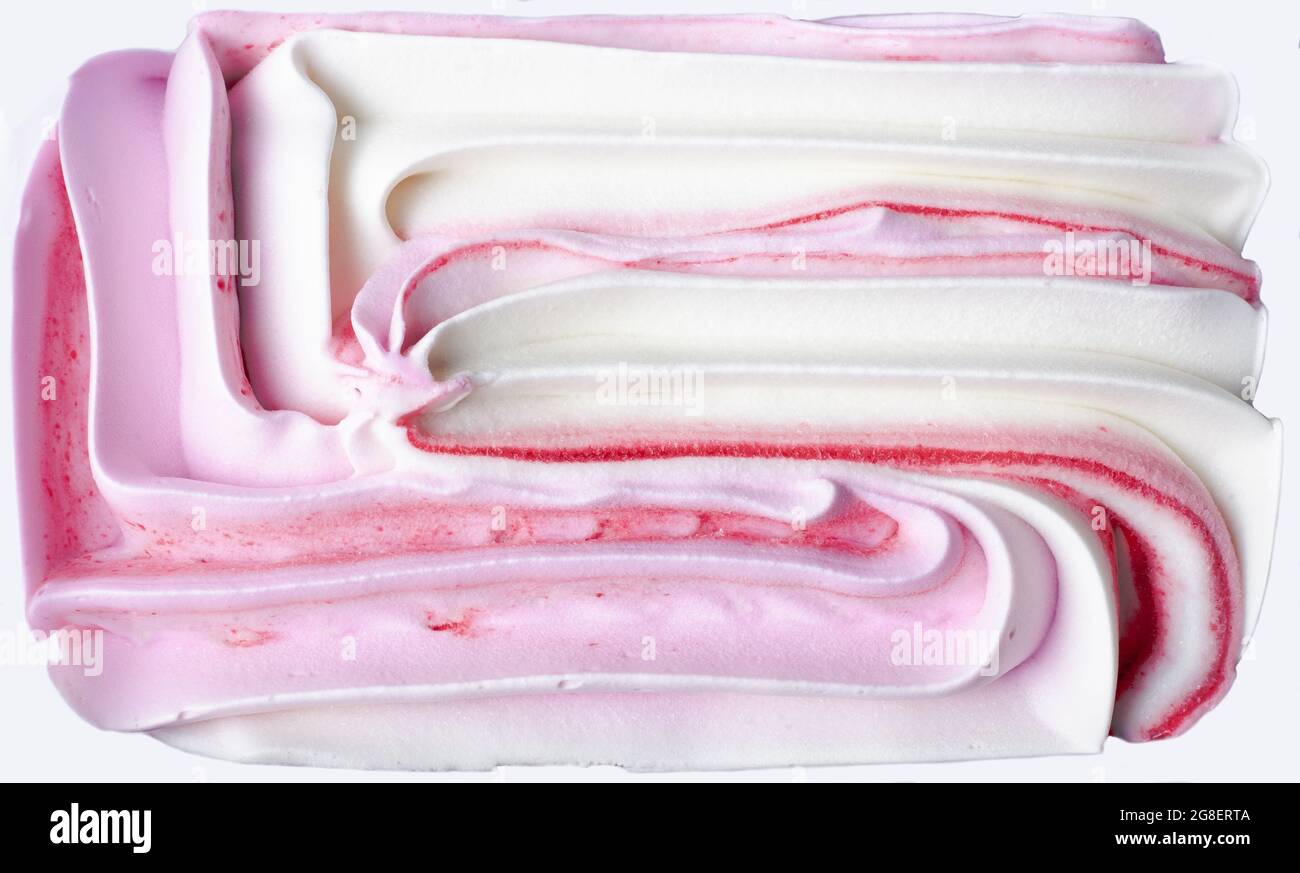 Texture of ice cream strawberry close up. Top view. Horizontal ...