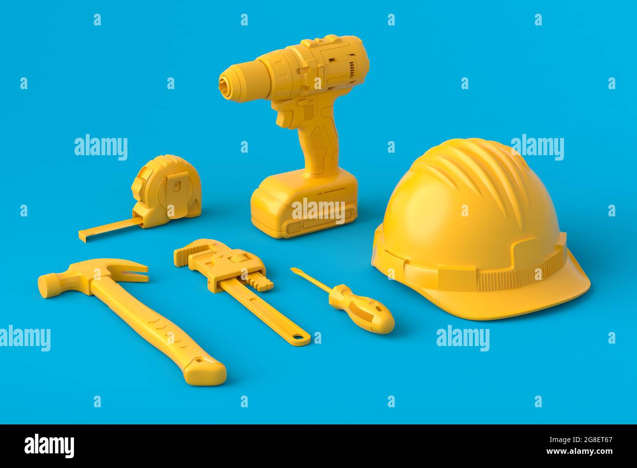 Isometric view of monochrome construction tools for repair and ...