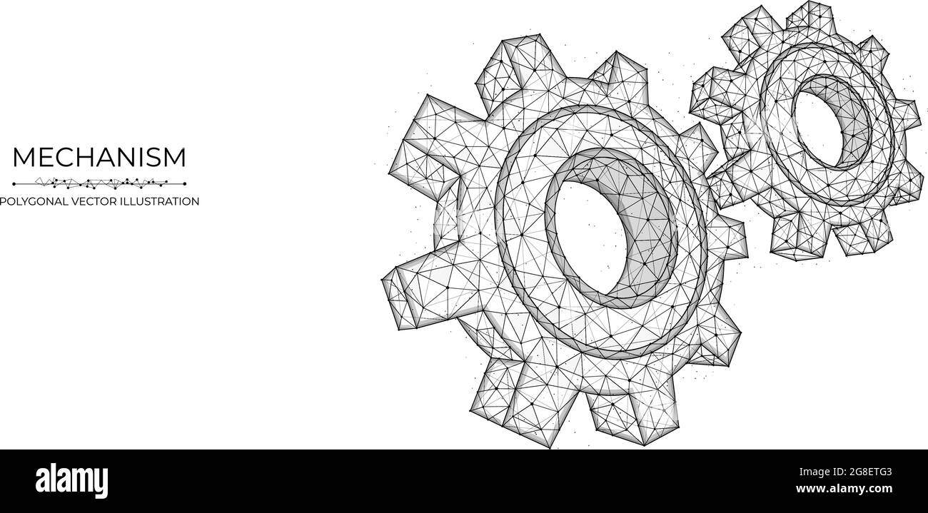 Polygonal vector illustration of a mechanism isolated on a blue ...