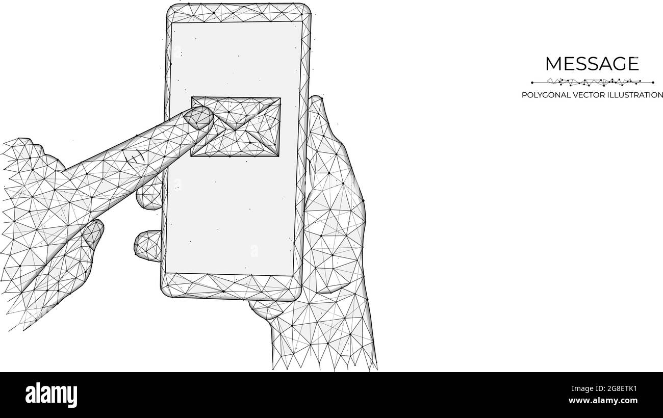 Hands and message low poly art. Polygonal vector illustrations of a ...