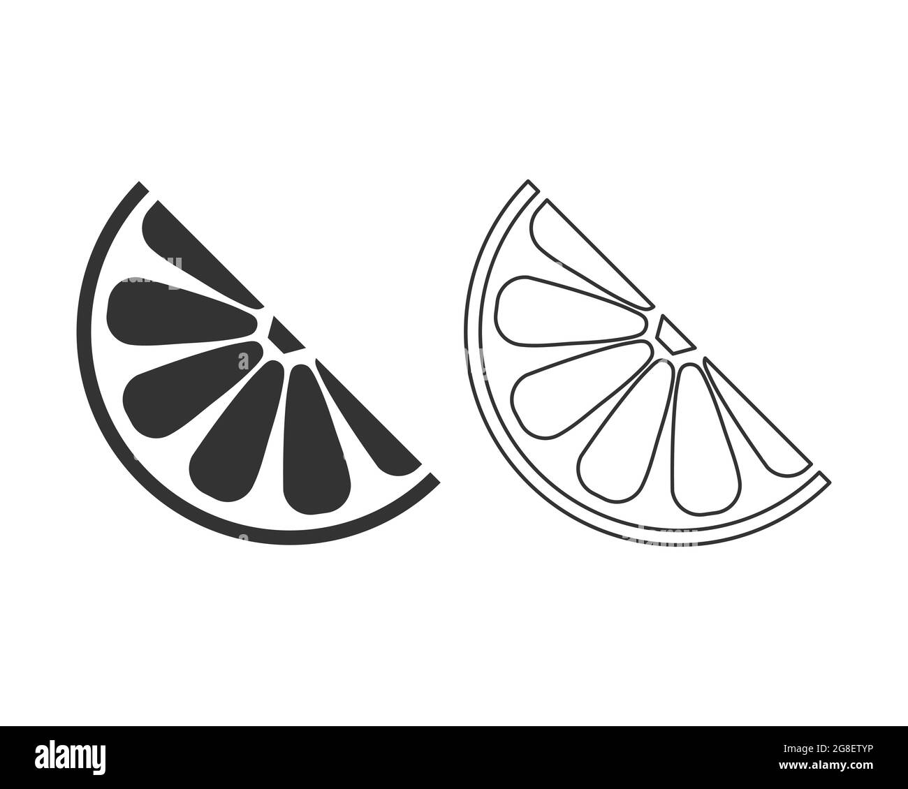 Lemon slice icon set. Vector. Grey filled shape, stroke line ...