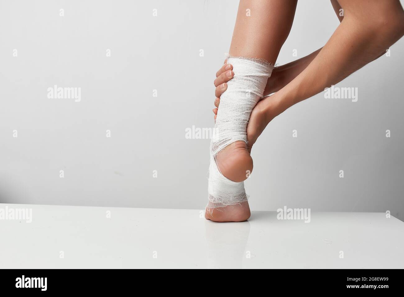injured leg in bandage health problems medicine Stock Photo - Alamy