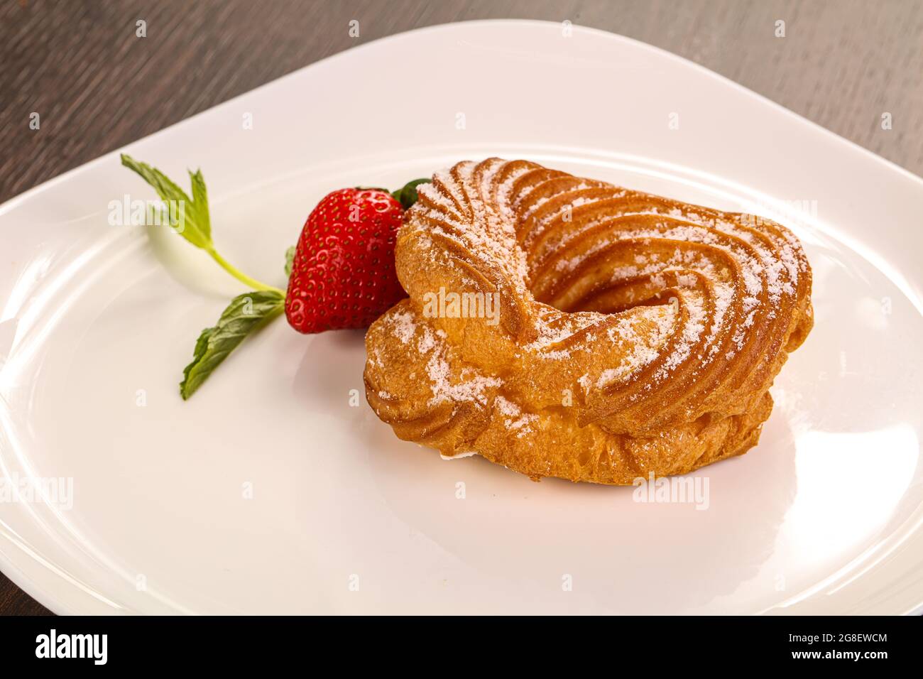 Sweet ring with cottage cheese served strawberry Stock Photo - Alamy