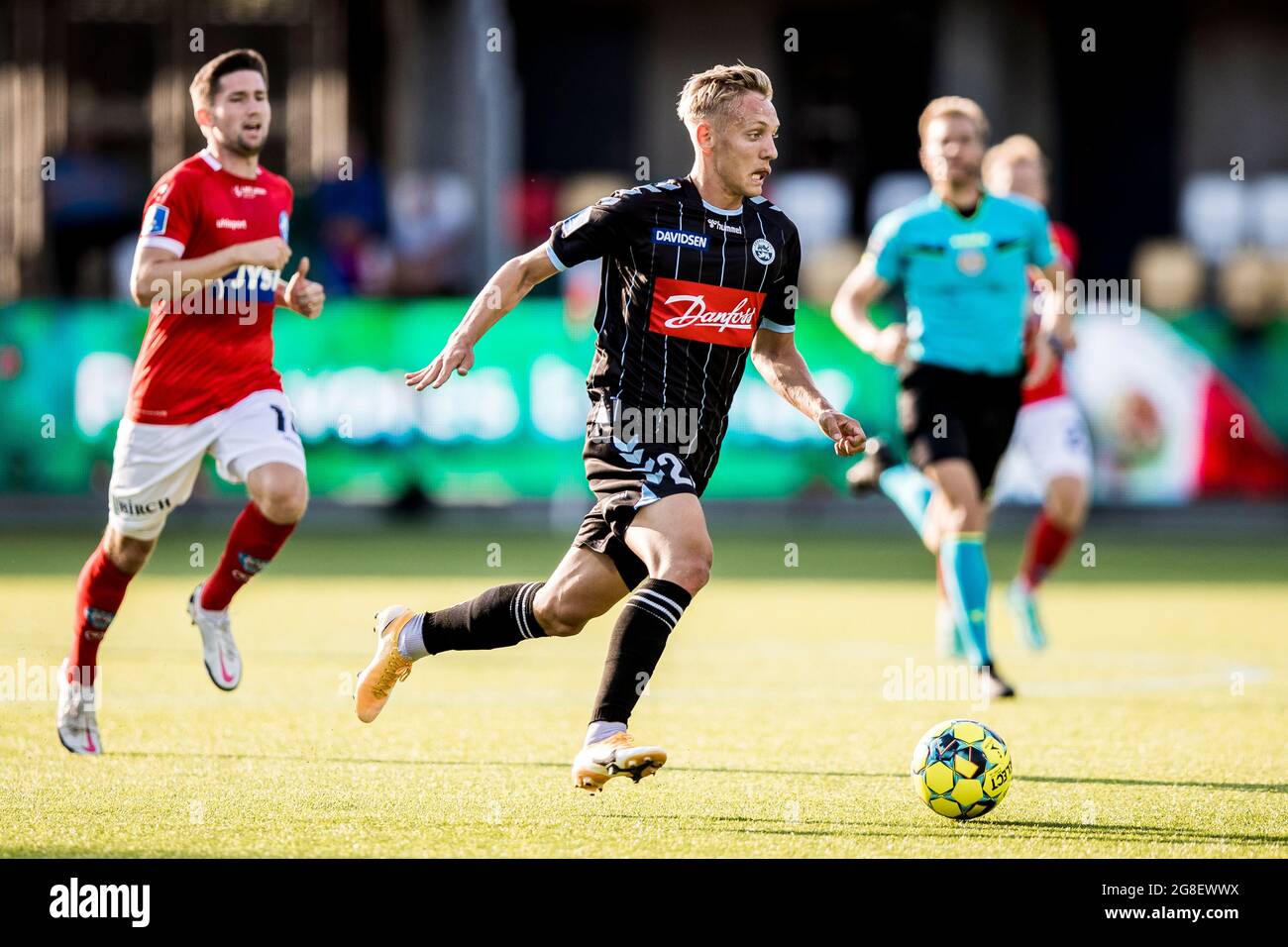 Silkeborg, Denmark. 19th July, 2021. Emil Frederiksen (22) of Soenderjyske seen during the 3F ...