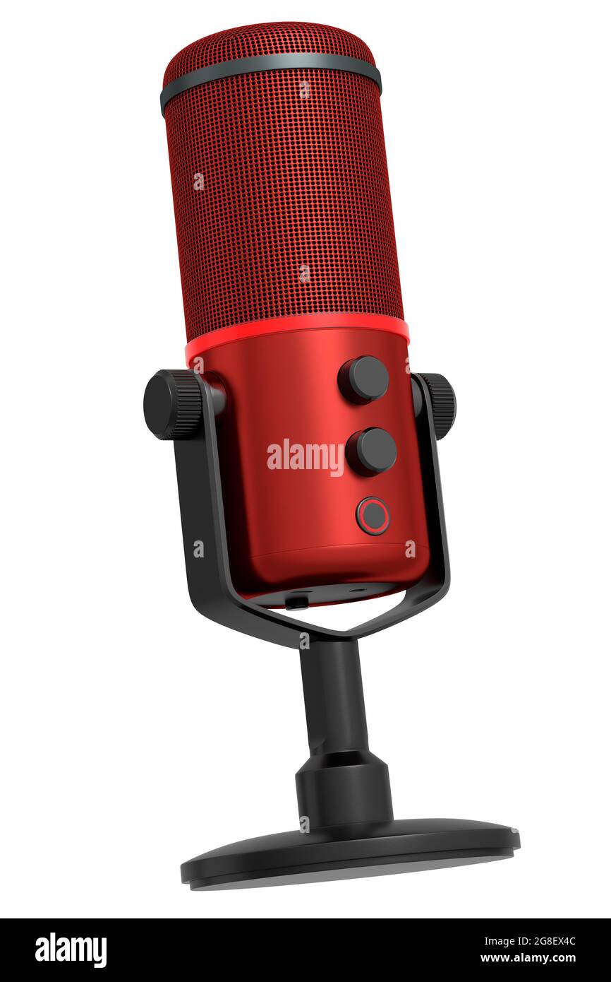 3D rendering of red studio condenser microphone isolated on white ...
