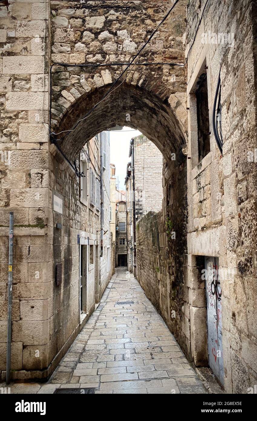Stone buildings from the palace of Roman emperor Diocletian in the town ...