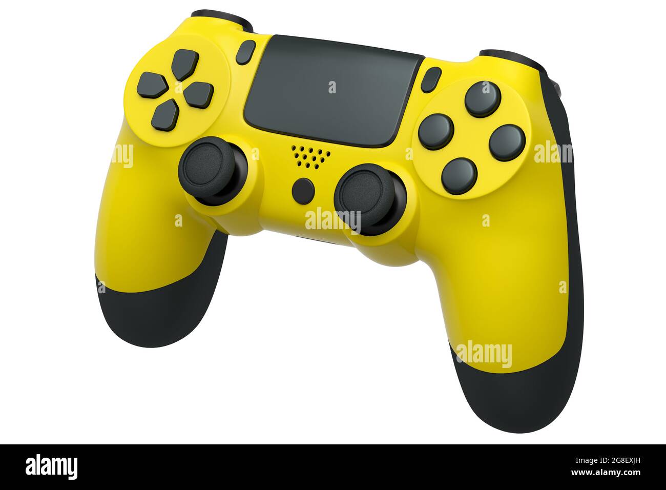 Realistic yellow video game joystick on white background. 3D rendering ...