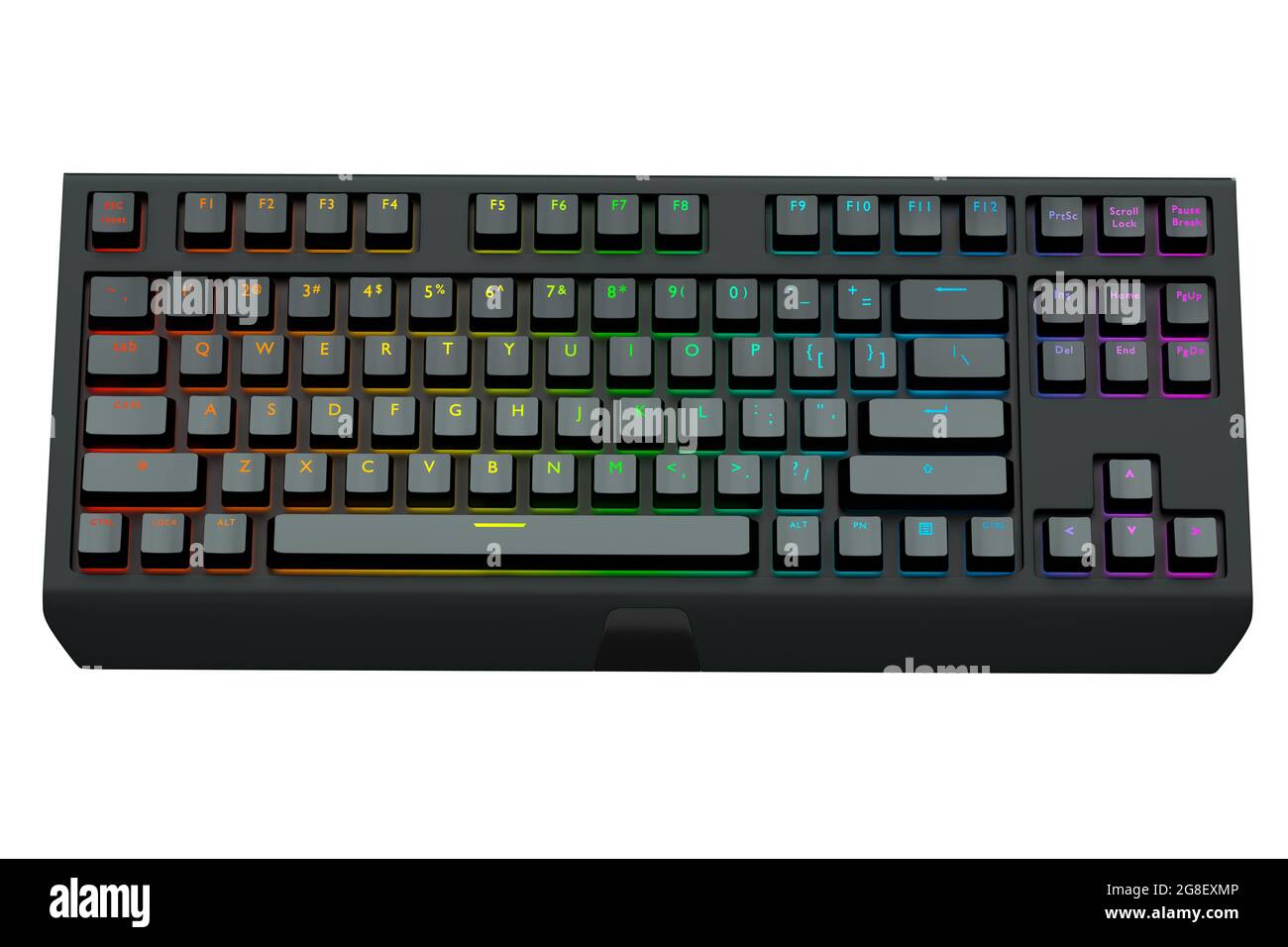 Black computer keyboard with rgb colors isolated on white background ...