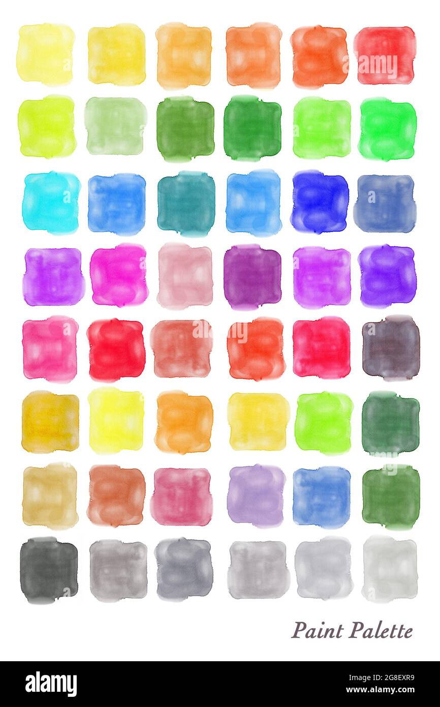A colour palette comprising of watercolour swatches in various shades ...