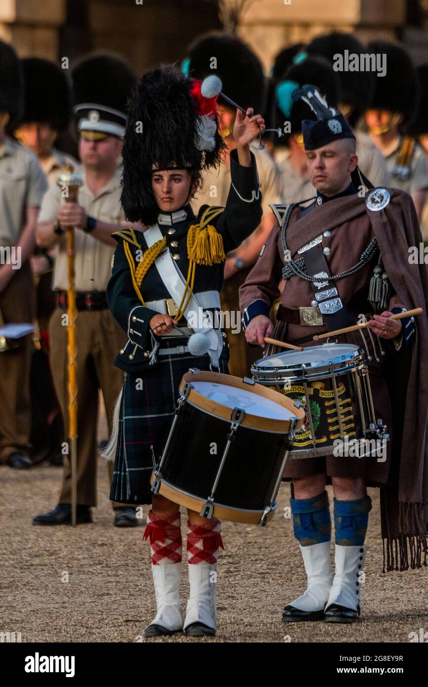 London, UK. 19th July, 2021. Pipes and Drums of the London Scottish and ...