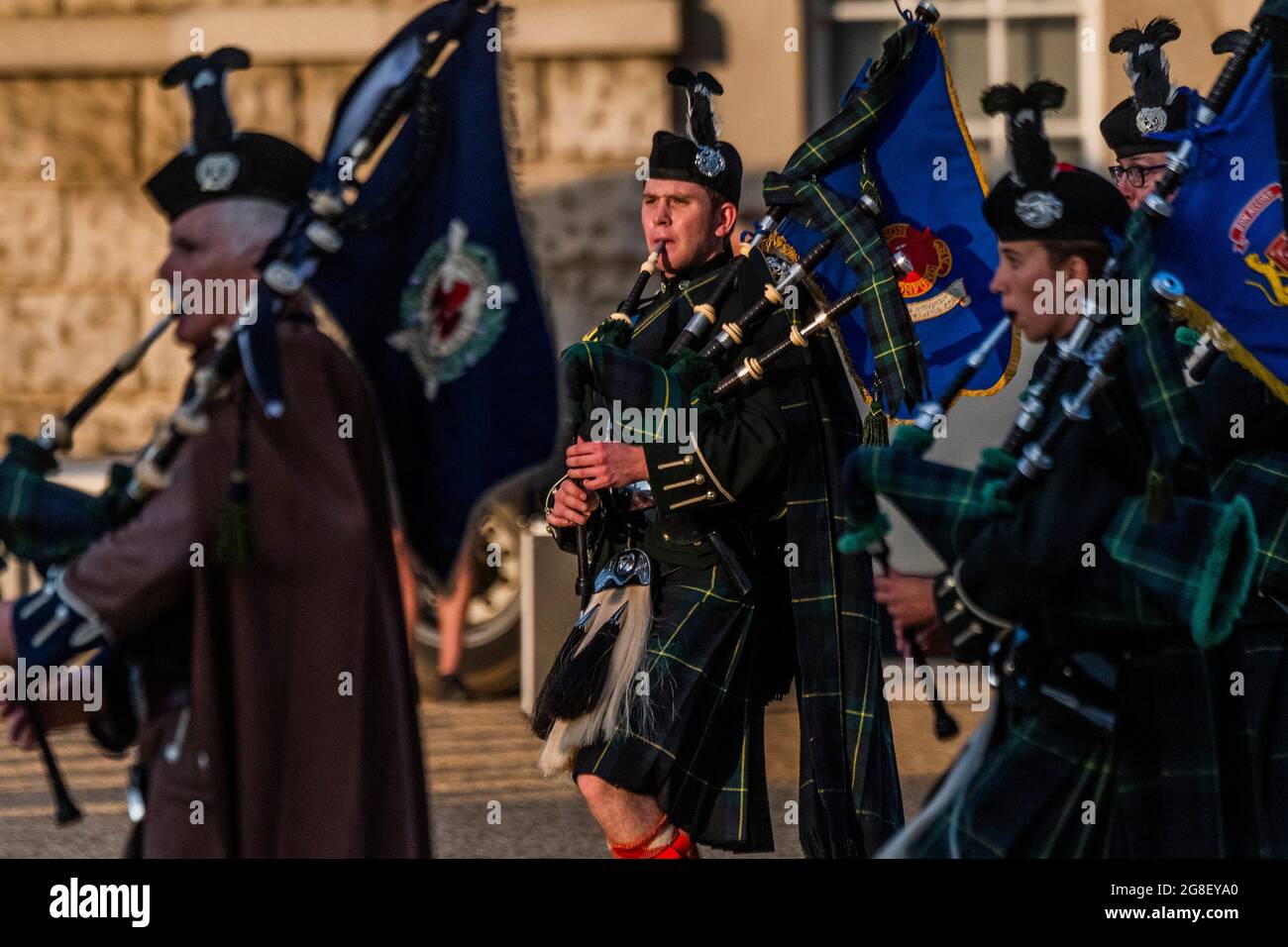 London, UK. 19th July, 2021. Pipes and Drums of the London Scottish and ...