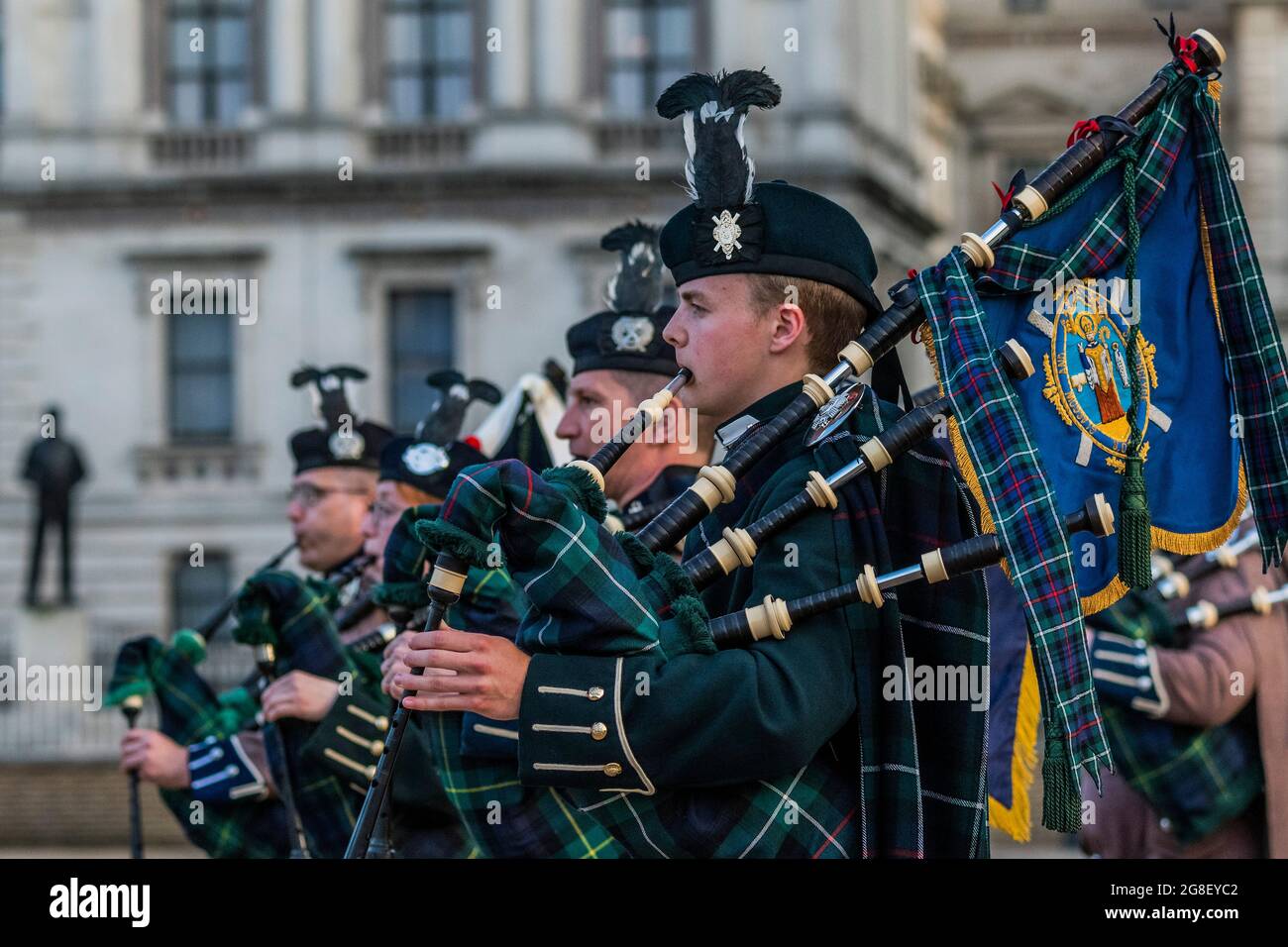 London, UK. 19th July, 2021. Pipes and Drums of the London Scottish and ...