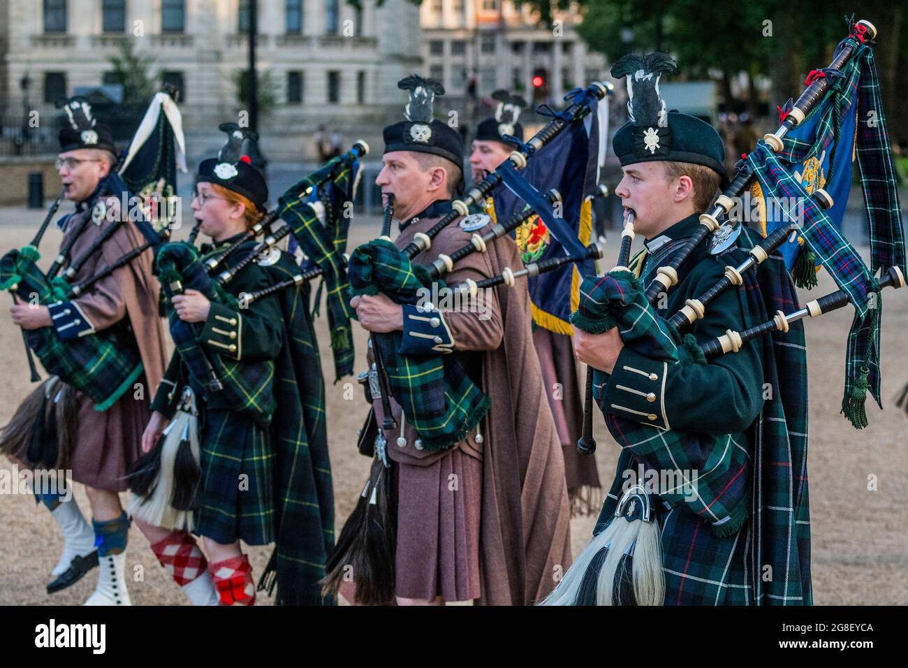 London, UK. 19th July, 2021. Pipes and Drums of the London Scottish and ...