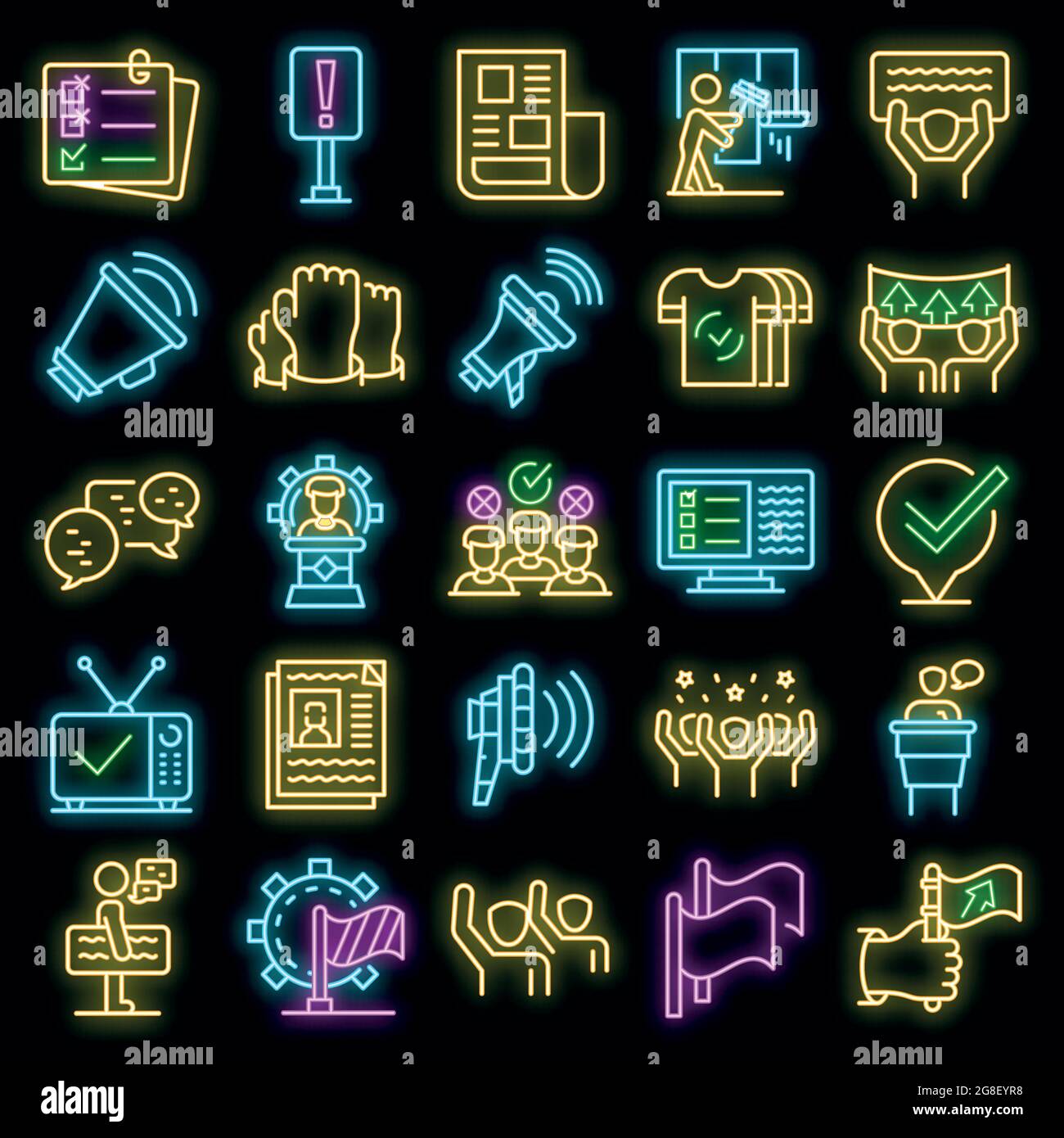 Agitation icons set. Outline set of agitation vector icons neon color ...