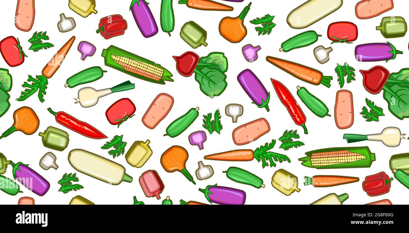 Garden vegetables. Cartoon flat style. Seamless. Zucchini cucumber ...