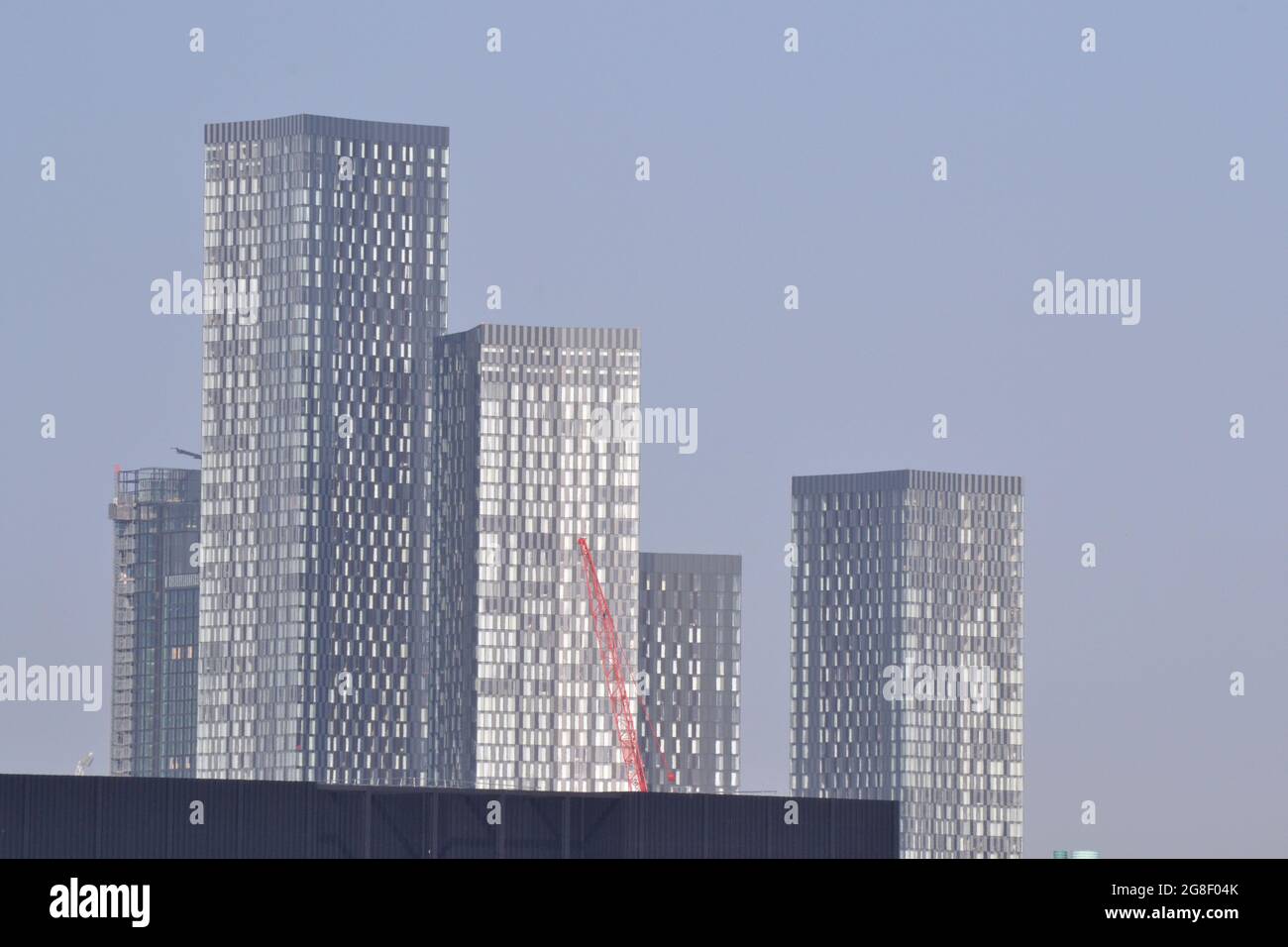 A high level view of new skyscrapers or high rise buildings at ...