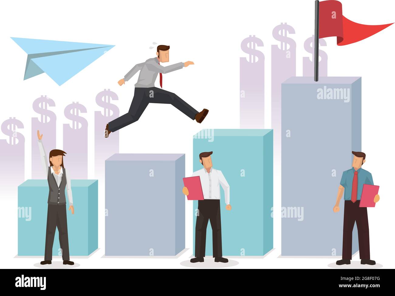 Business people run to their goal on the column up the path to the ...