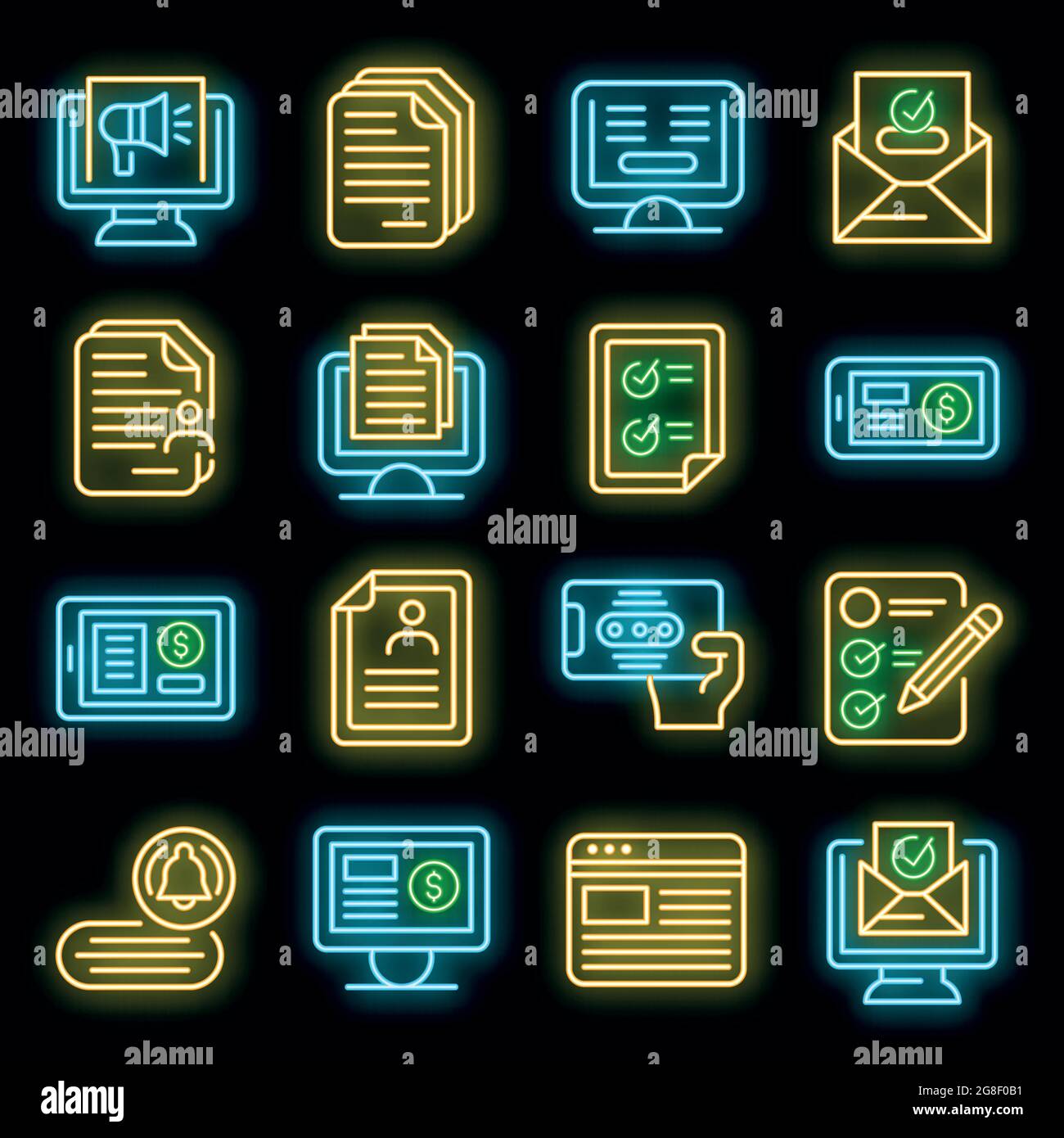 Subscription icons set. Outline set of subscription vector icons neon ...