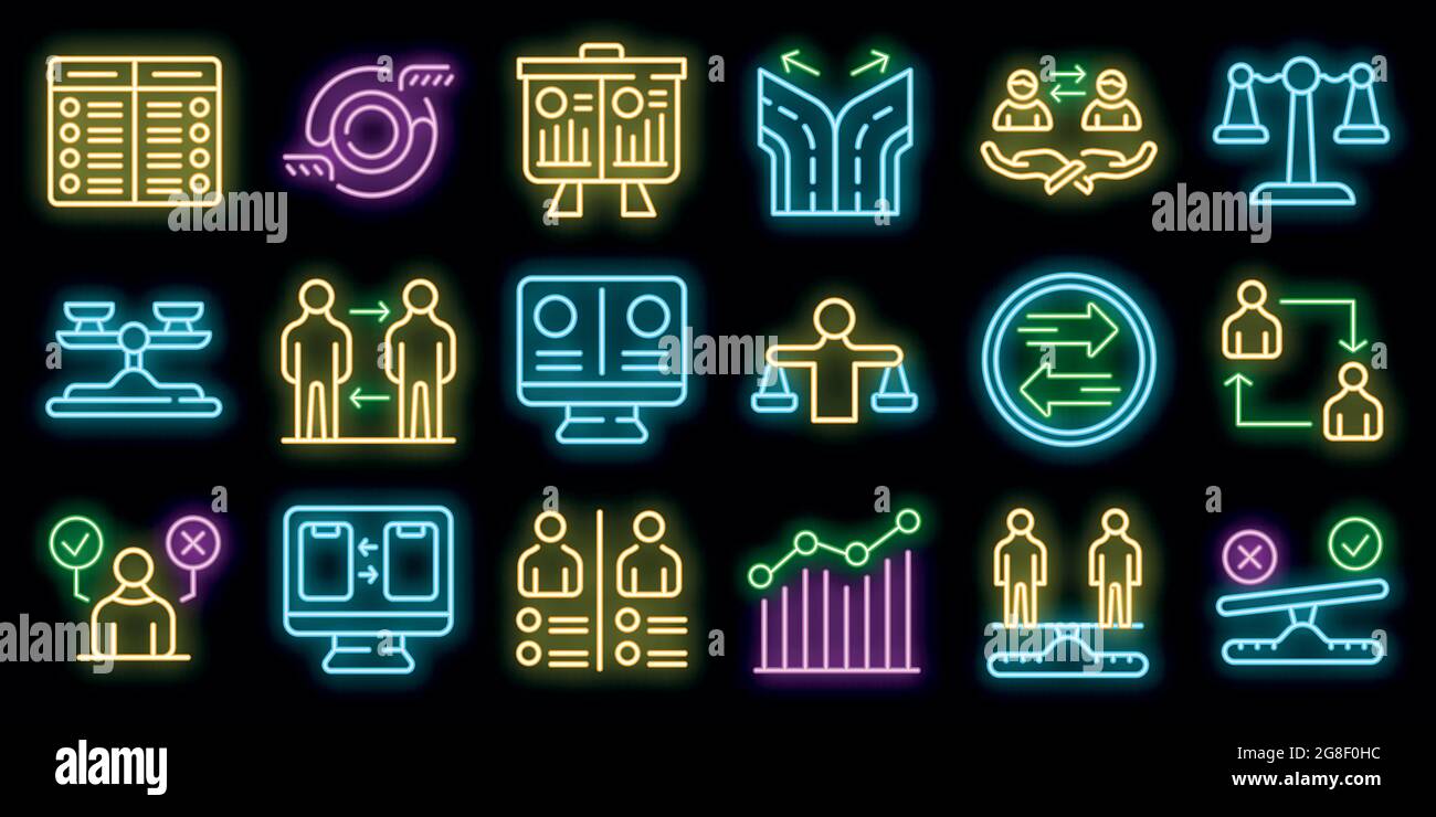 Comparison icons set. Outline set of comparison vector icons neon color ...