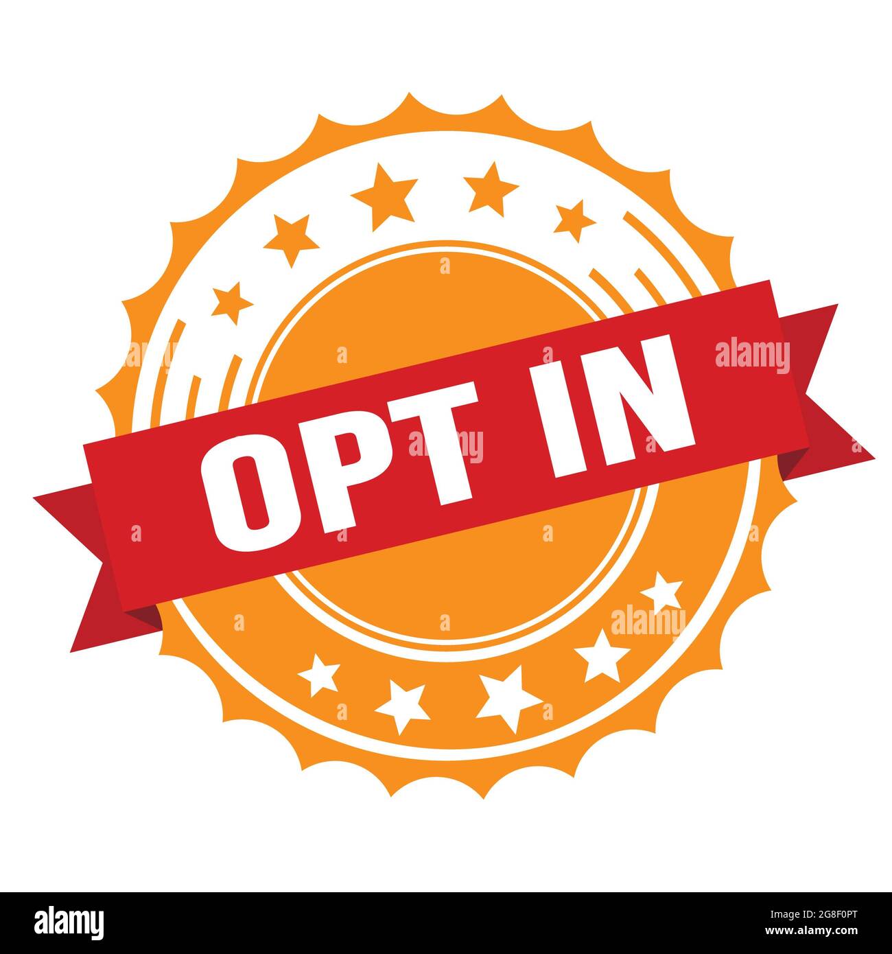 OPT IN text on red orange ribbon badge stamp Stock Photo - Alamy