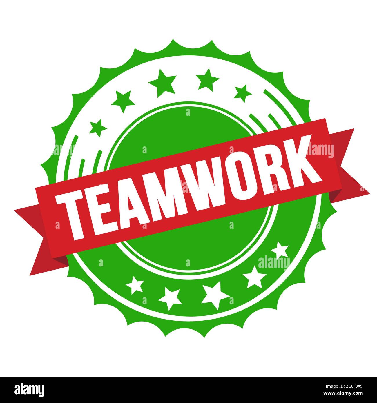 TEAMWORK text on red green ribbon badge stamp Stock Photo - Alamy