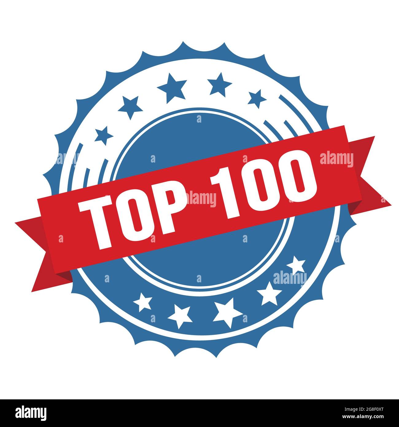 TOP 100 text on red blue ribbon badge stamp Stock Photo - Alamy
