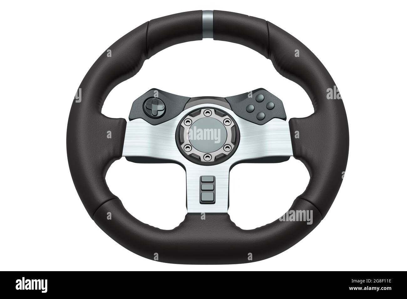 Realistic leather steering wheel isolated on a white background. 3D ...