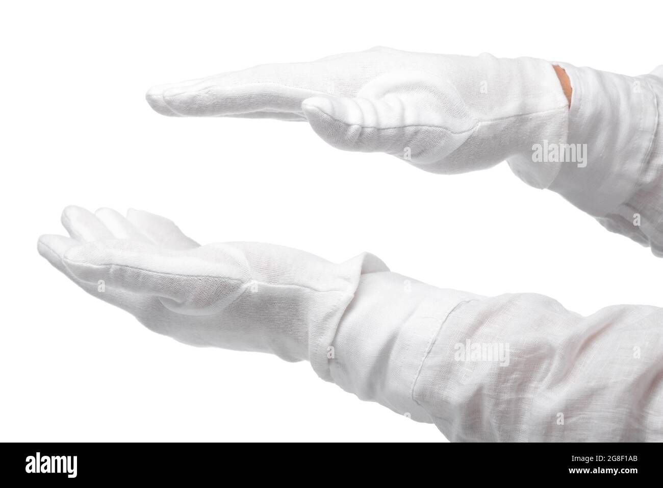 Elegant human hand presenting your text or product isolated on white ...