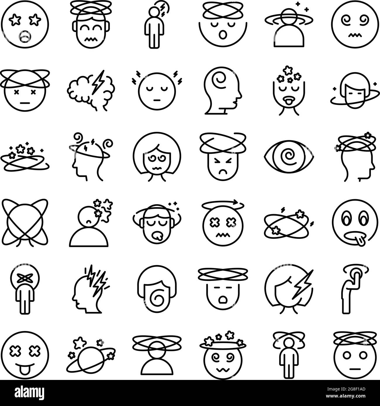 Dizziness icons set outline vector. Brain headache. Dizzy distracted ...