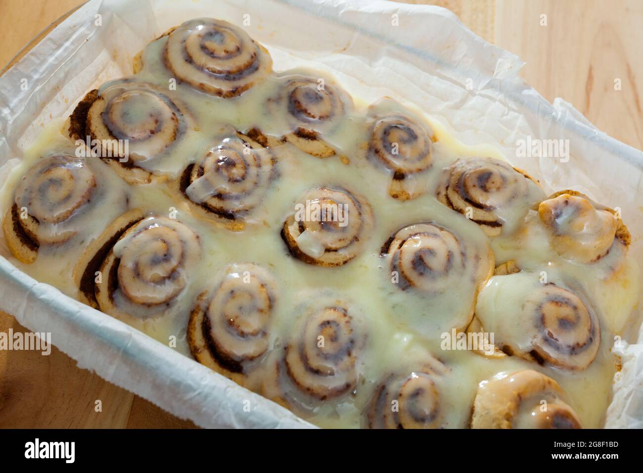 Vegan cinnabon rolls with topping Stock Photo - Alamy