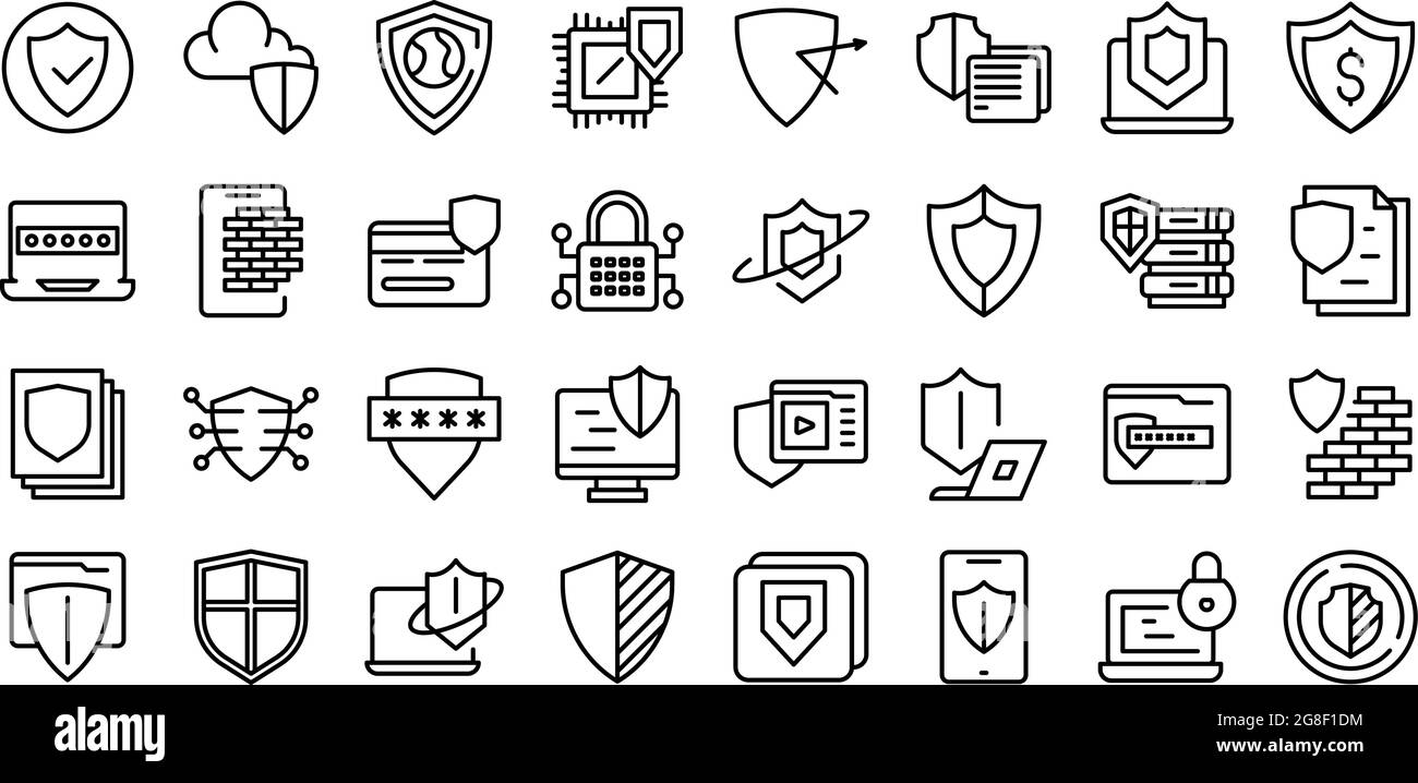 Active protection icons set outline vector. File firewall. Coding guard ...