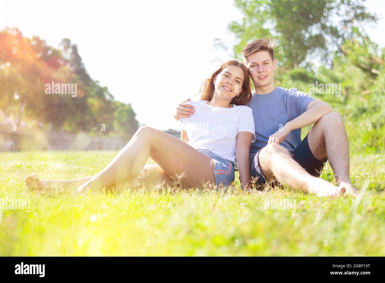 Young man meeting girlfriend park hi-res stock photography and images ...