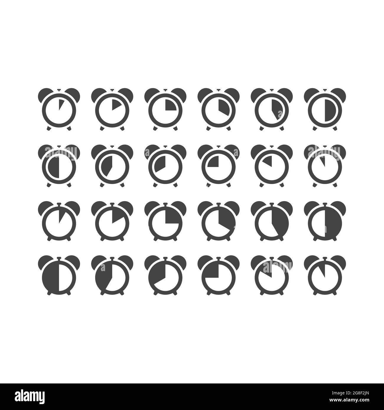 Alarm clock with time minutes vector icon. Simple glyph symbol set ...