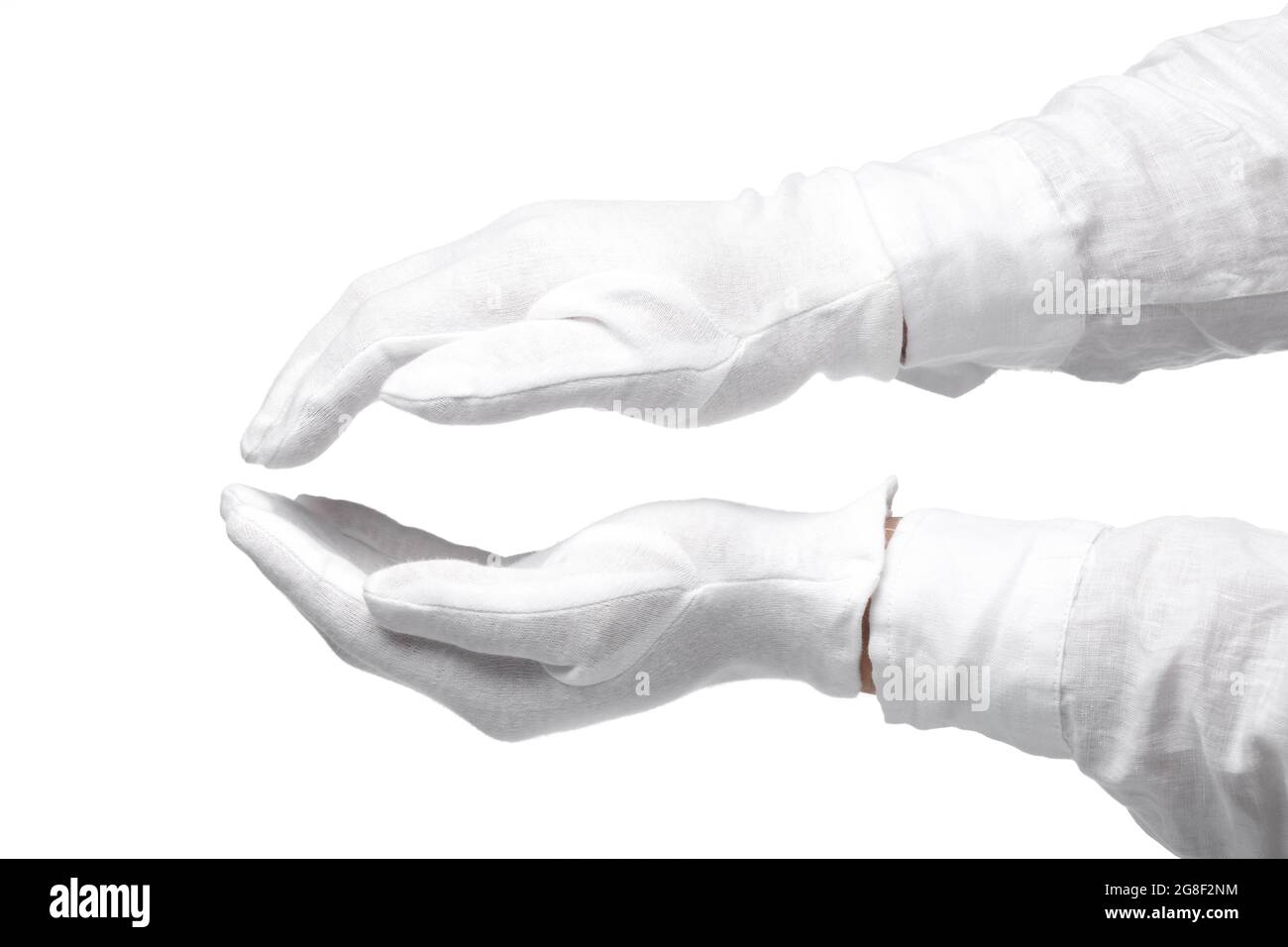 Elegant human hand presenting your text or product isolated on white ...