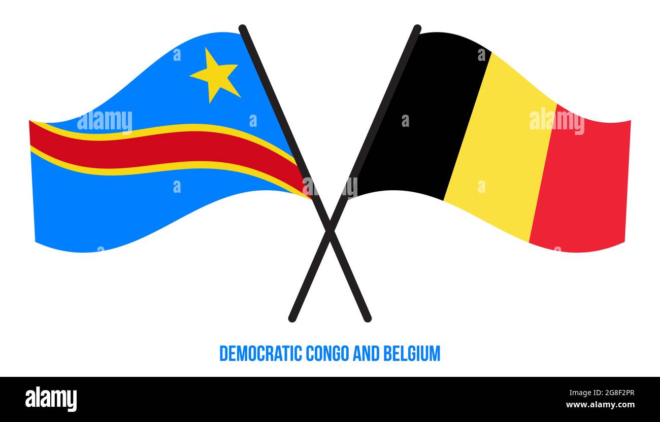 Democratic Congo and Belgium Flags Crossed & Waving Flat Style ...