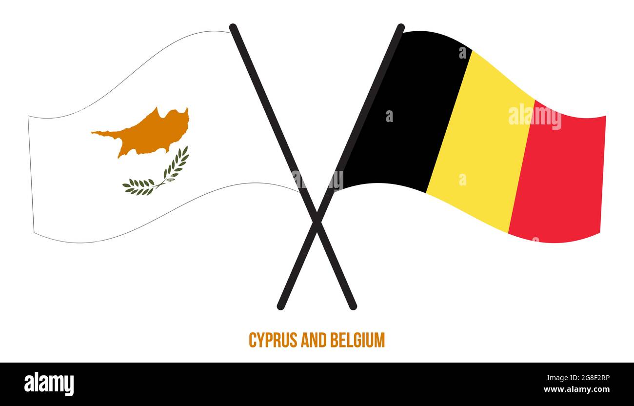 Cyprus and Belgium Flags Crossed And Waving Flat Style. Official ...