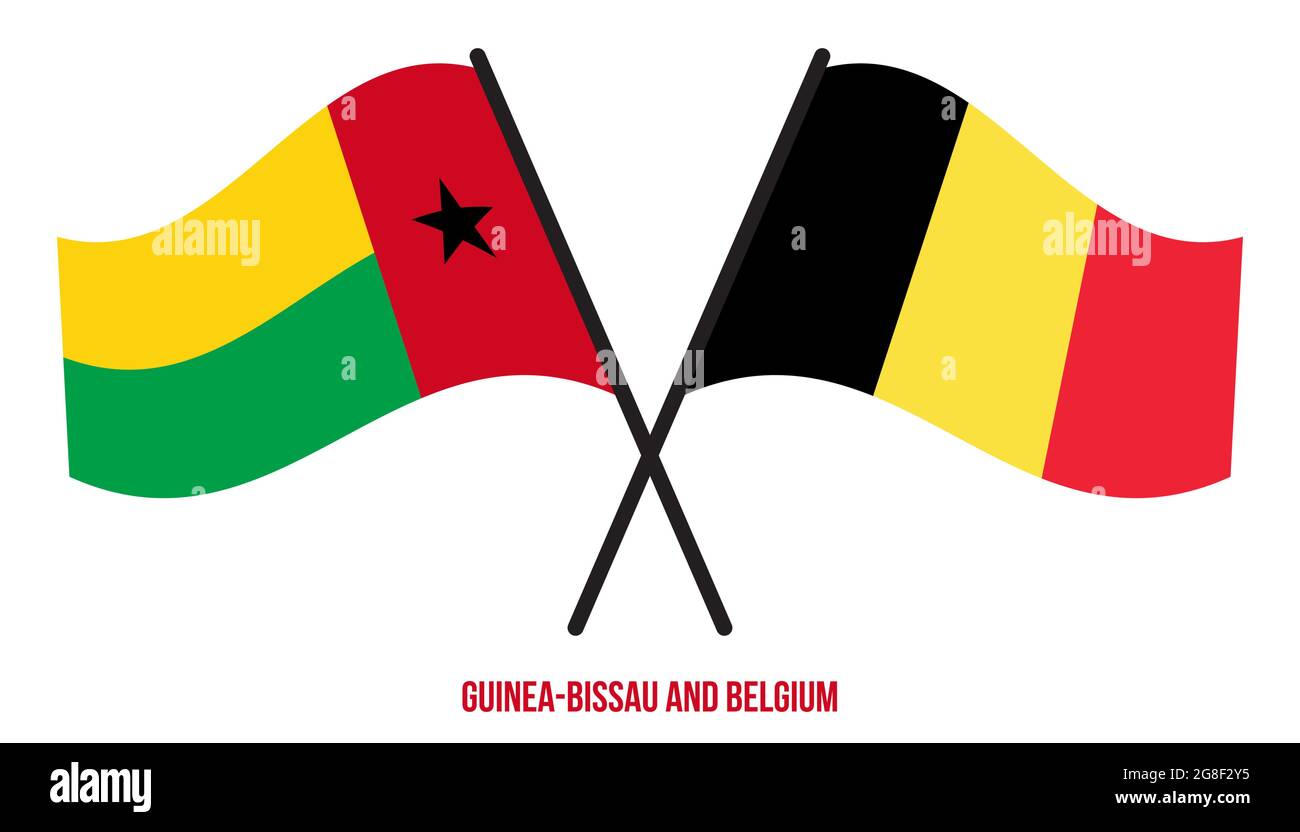 Guinea-Bissau and Belgium Flags Crossed And Waving Flat Style. Official ...