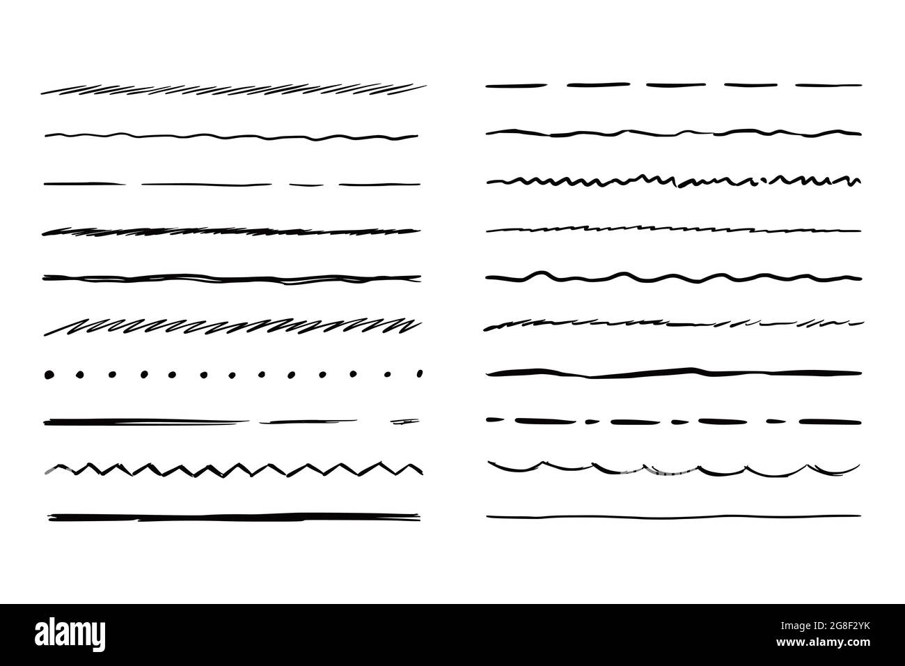 Hand drawn line set. Sketch scribble pencil stroke style. Horizontal ...