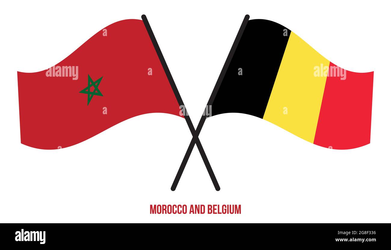 Morocco and Belgium Flags Crossed And Waving Flat Style. Official ...