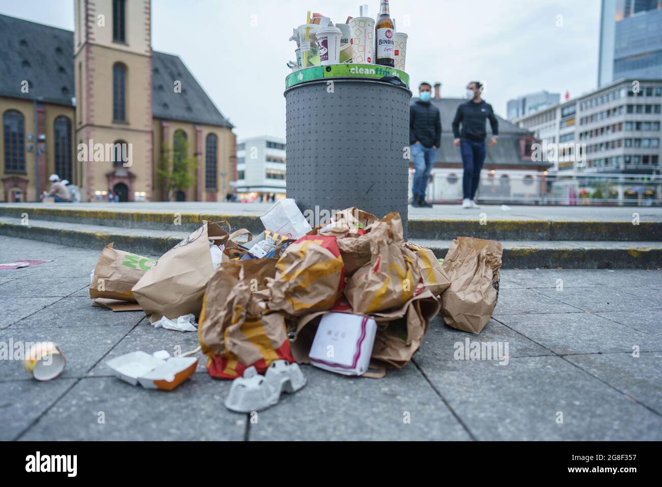 FILED - 03 May 2021, Hessen, Frankfurt/Main: Trash lies next to an ...