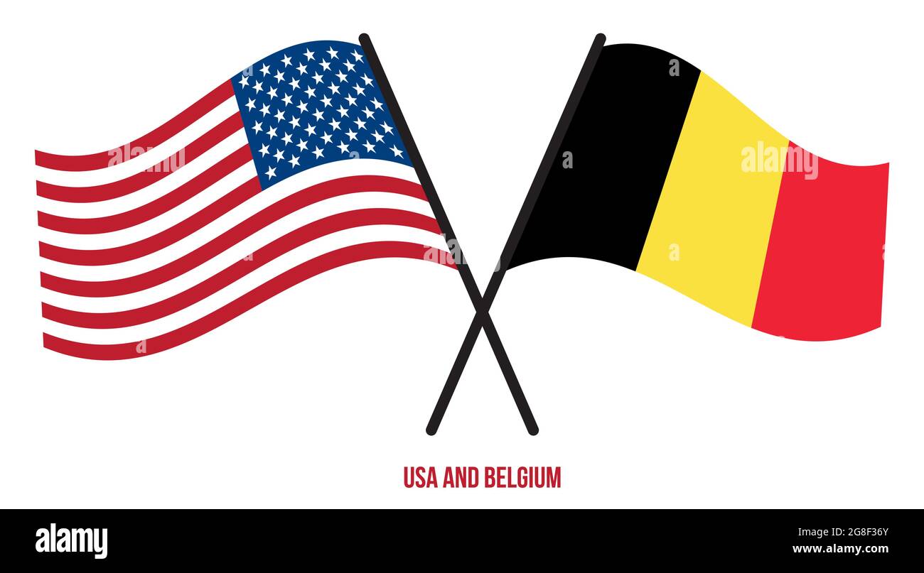 USA and Belgium Flags Crossed And Waving Flat Style. Official ...