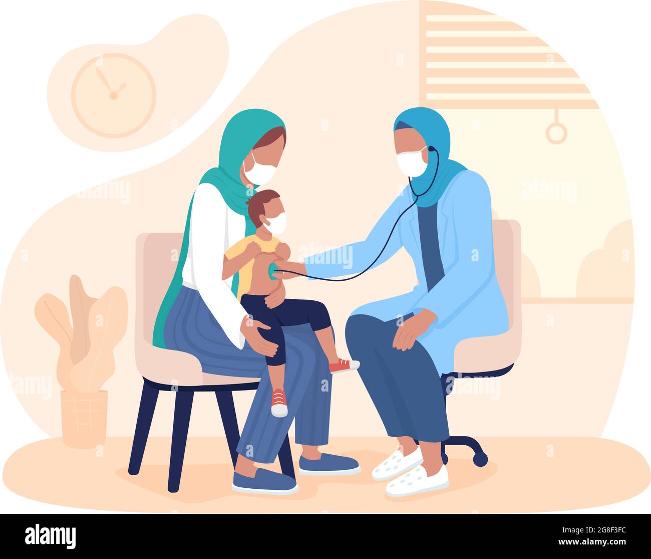Child checkup with parent 2D vector isolated illustration Stock Vector ...