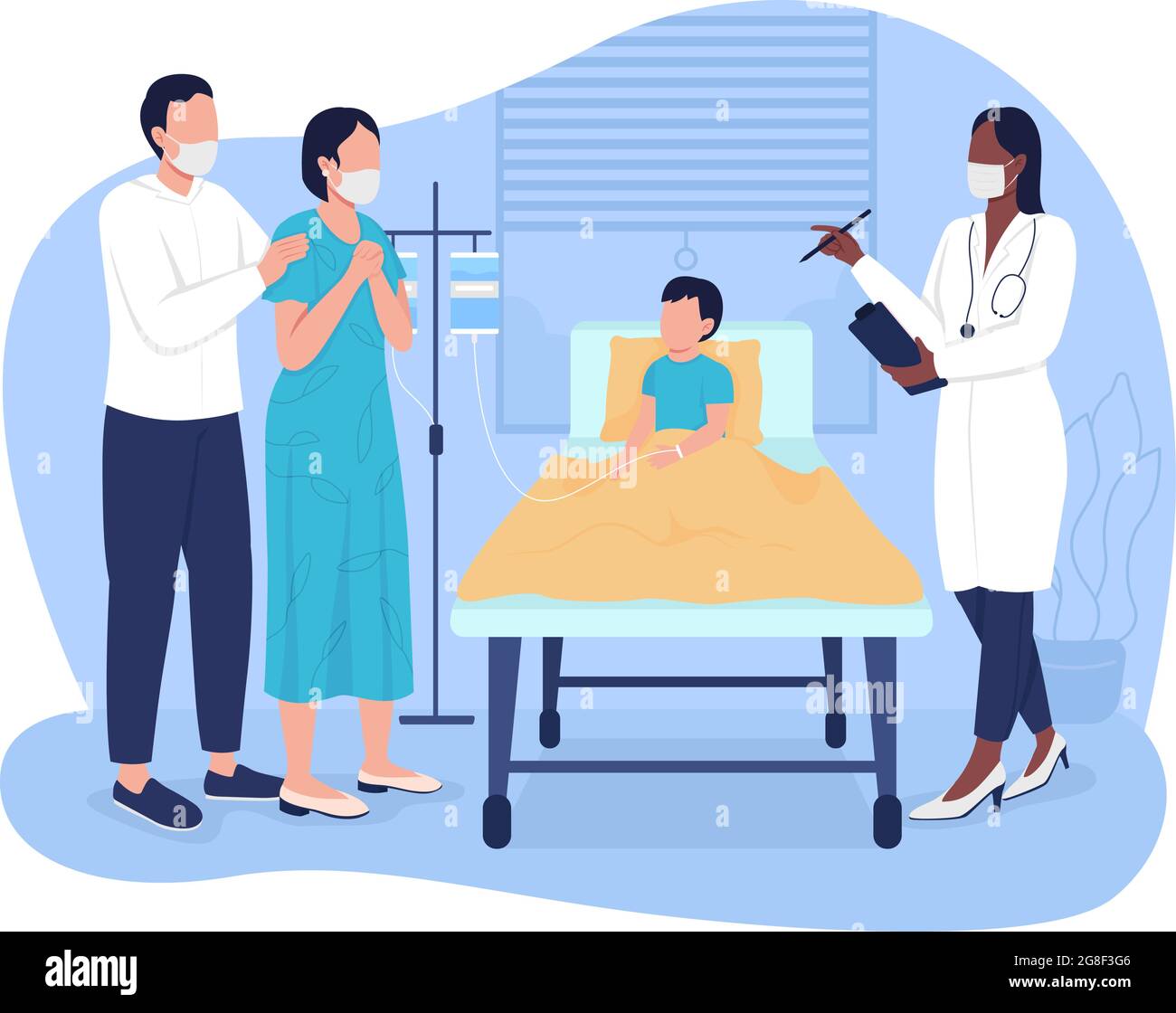 Kid in emergency room 2D vector isolated illustration Stock Vector ...