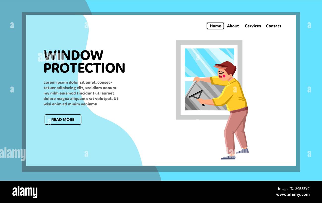 Window Protection Accessory Installing Man Vector Stock Vector Image ...
