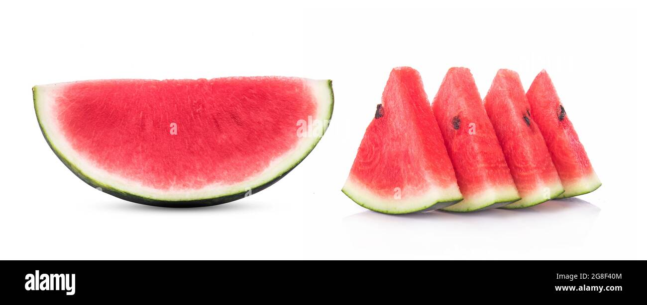 Half and slice watermelon isolated on white background Stock Photo - Alamy